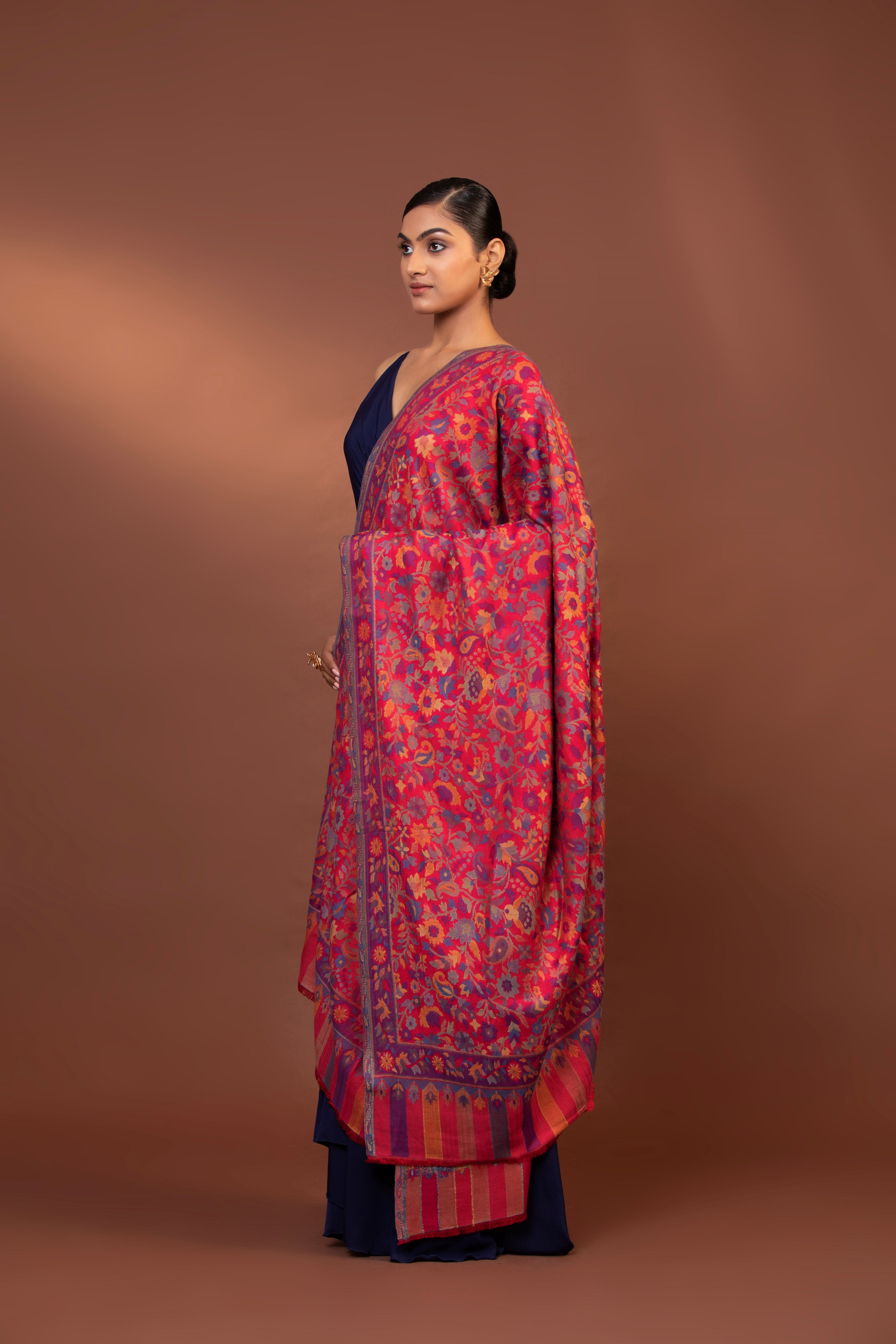 Imperial Red Kani Weave Shawl | Women's Kashmiri Stole – modarta