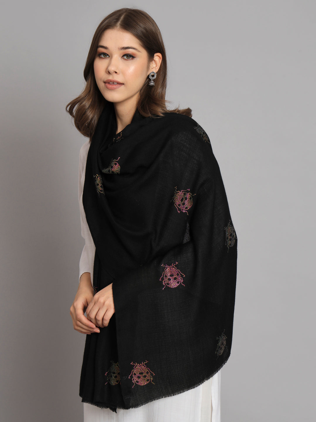 black shawl online, woolen shawls handmade, winter shawl for women ...