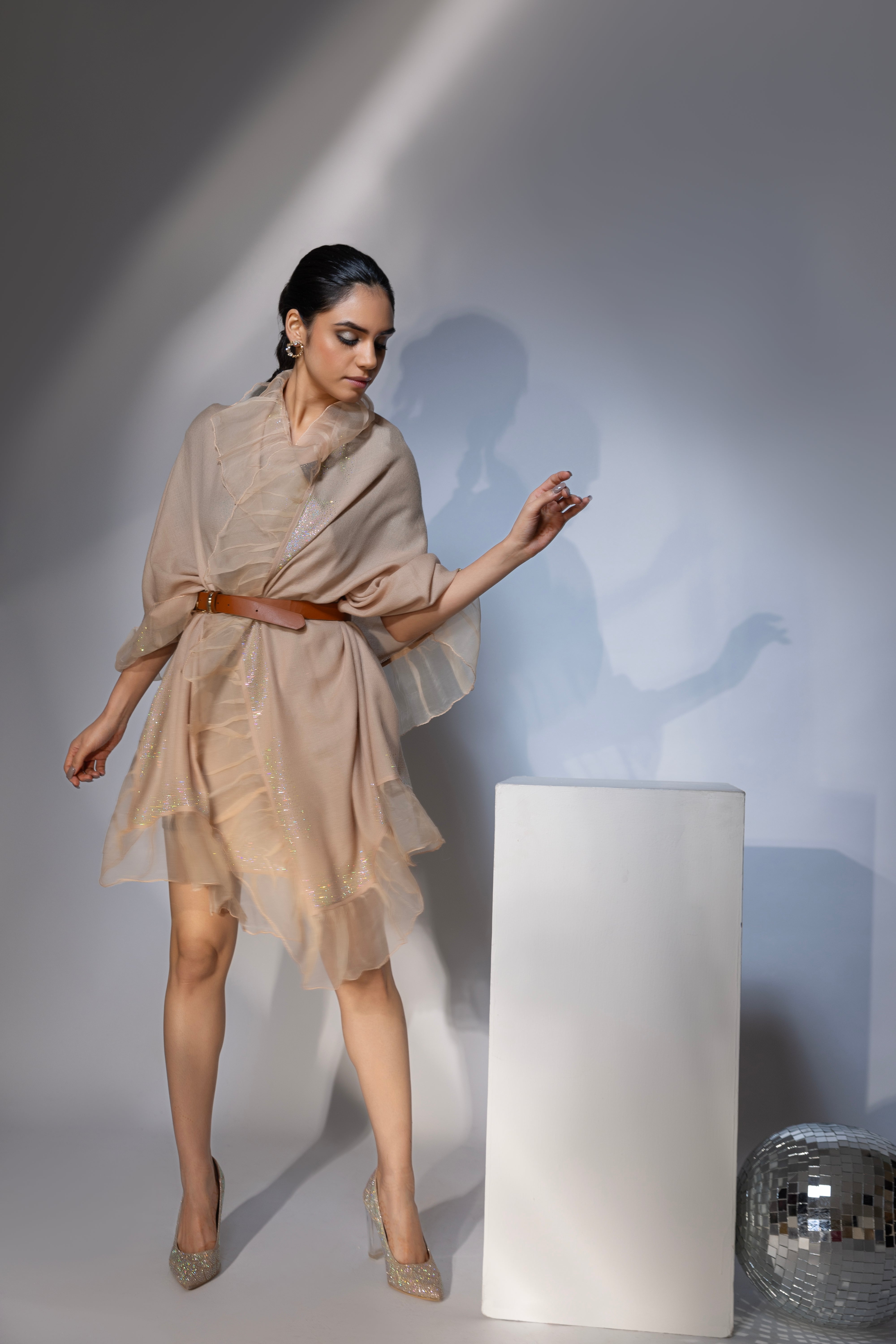 net shawl, beige shawl, net shawl for lehenga, organza shawl – modarta